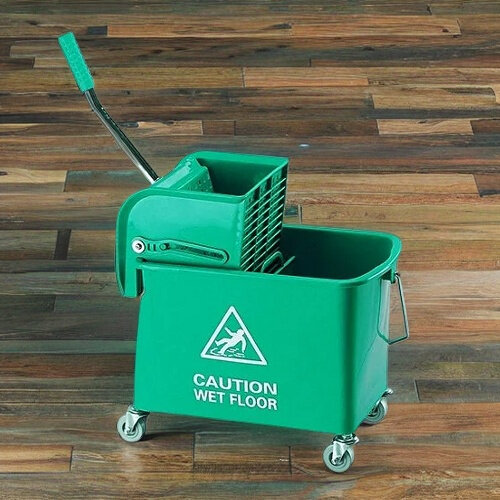 Green Mobile Mop Bucket and Wringer 20 Litre 101248GN - Hunt Office UK