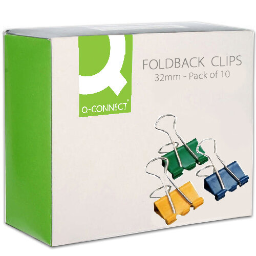 Q-Connect Foldback Clip 32mm Assorted Pack of 10 KF03653 - Hunt Office UK