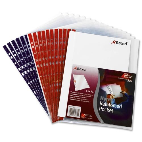Rexel Nyrex Side Opening Punched Pocket A4 Clear Red Strip 90 Micron ...