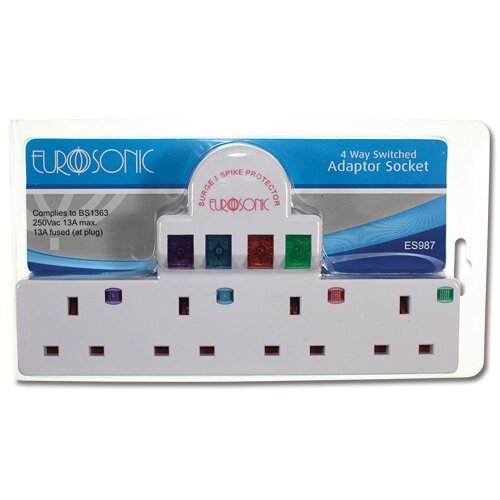 Eurosonic 4 Way Switched Neon Gang Surge Protector ES987 - Hunt Office UK