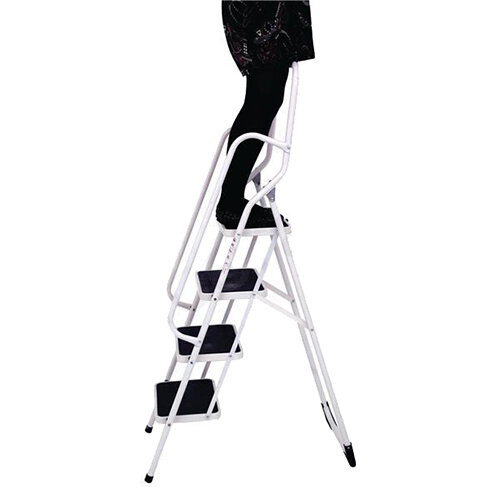 White Folding Step Stool With Handrail Height To Top Step 970Mm - Hunt ...
