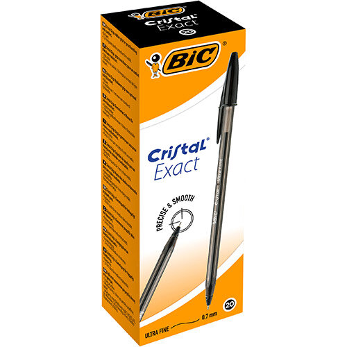 BIC Cristal Exact Ballpoint Pens Ultra Fine 0.7mm Tip Black Ref 992603 Pack of 20 - Hunt Office UK