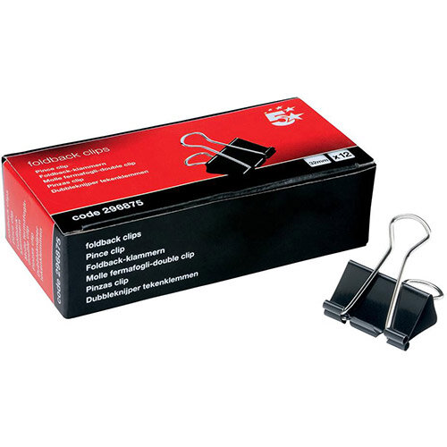 Fold Back Clips 32mm Black Pack 12 5 Star - Hunt Office UK