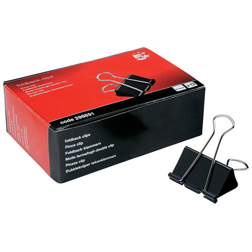 Foldback Clips 51mm Black Pack 12 5 Star - Hunt Office UK