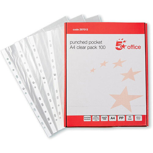 A4 Clear Punched Poly Pocket Top-Opening 40 Micron Pack 100 5 Star ...