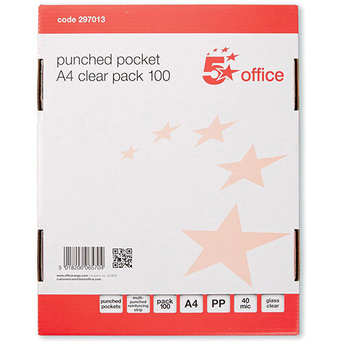 A4 Clear Punched Poly Pocket Top-Opening 40 Micron Pack 100 5 Star ...
