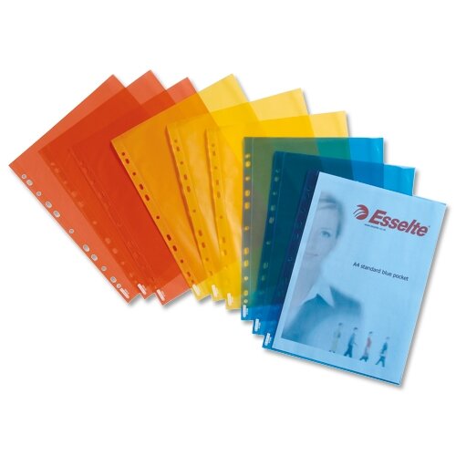 A4 Red Punched Pockets 55 Micron Esselte Pack 10 - Hunt Office UK