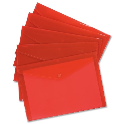 A4 Envelope Wallet Plastic Transparent Red Pack 5 5 Star - Hunt Office UK