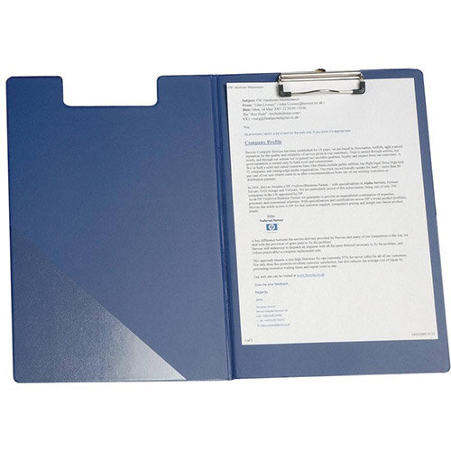 Foolscap Fold Over Clipboard Blue with Front Pocket 5 Star - Hunt Office UK