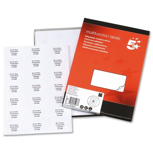Multifunctional 21 Per Sheet Labels 5 Star 70x42.4mm (2100 Labels ...