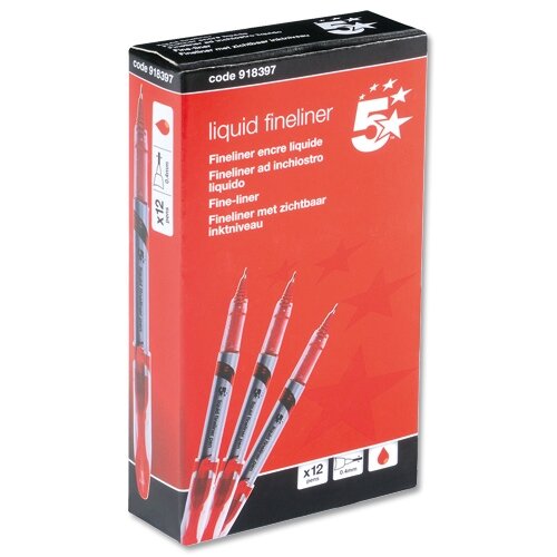 Red Fineliner Pen 0.4mm Line 5 Star Pack 12 - Hunt Office UK