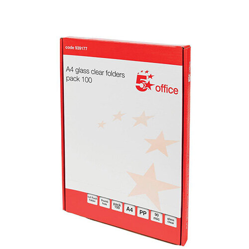 5 Star Office Folder 90 Micron A4 Glass Clear [Pack 100] - Hunt Office UK