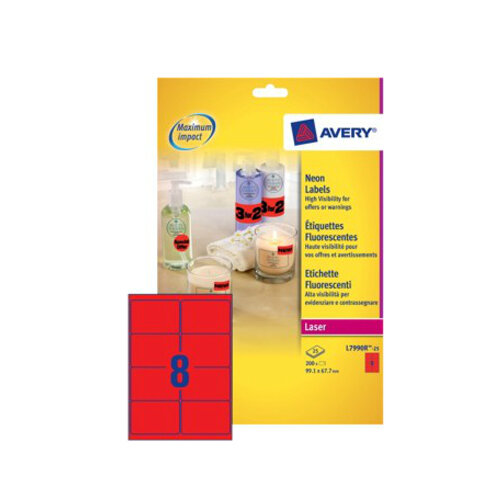 Avery Red Printable Warning Label Pack of 200 - Hunt Office UK