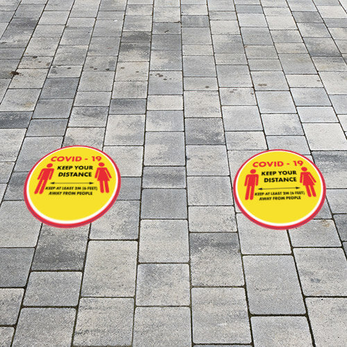 Keep Your Distance 2 meters Circle Sign 420mm Pack 10 - Hunt Office UK