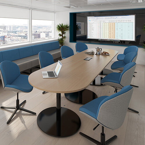 Eternal Circular Boardroom Table 1000mm - Black Base & Walnut Top ...