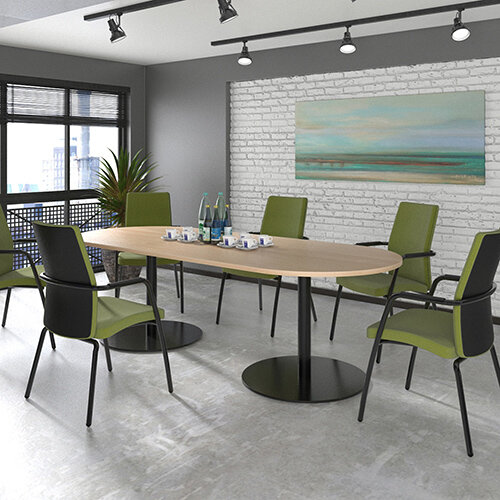 Eternal Circular Boardroom Table 1000mm - Black Base & Walnut Top ...