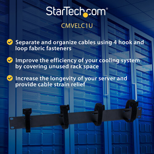 StarTech.com 1U Velcro Horizontal Server Rack Cable Management Panel ...