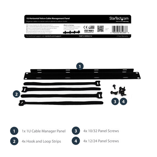 StarTech.com 1U Velcro Horizontal Server Rack Cable Management Panel ...
