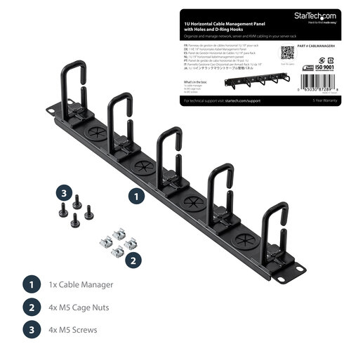StarTech.com 1U Server Rack Cable-Management Panel, Cable management ...