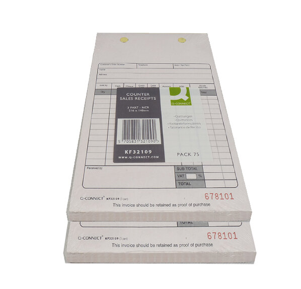 Q-Connect Counter Sales Receipt 3-Part Pack of 75 KF32109 - Hunt Office UK