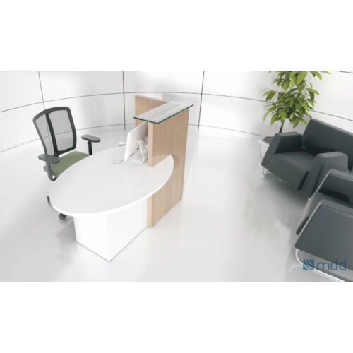 Ovo Small Reception Desk Cocoa with Right White Pastel Low Level ...