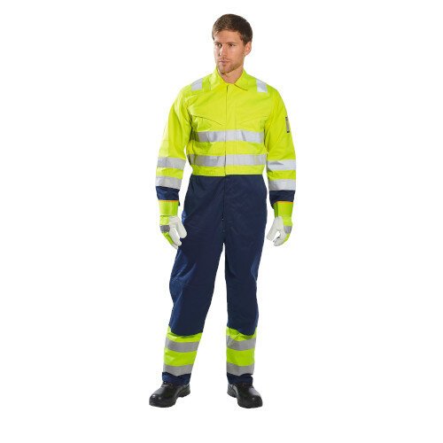 Portwest MV28 Hi Vis Modaflame Coverall Yellow & Navy Medium (Regular ...