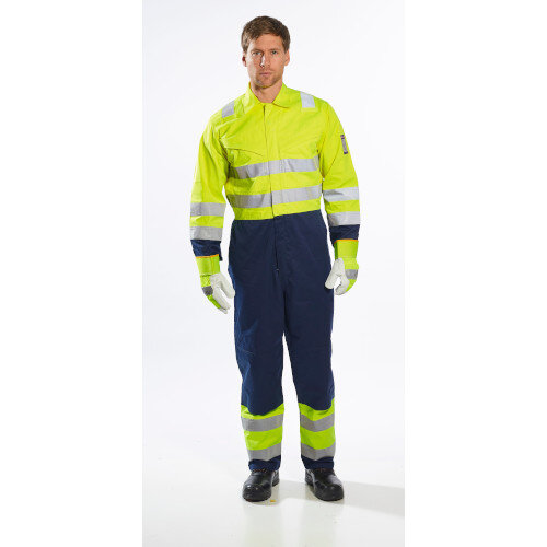 Portwest MV28 Hi Vis Modaflame Coverall Yellow & Navy Small (Regular ...