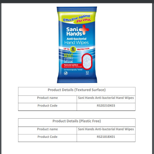 Sani Hands Anti-bacterial Hand Wipes (10 x 12 Wipes) - Hunt Office UK
