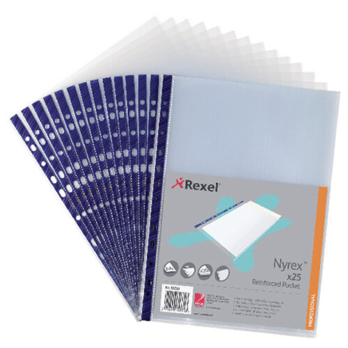 Rexel Nyrex Punched Pocket A4 Clear Blue Strip 90 Micron Pack 25 - Hunt ...