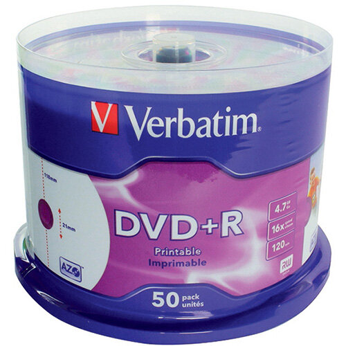 Verbatim DVD+R Inkjet Printable Spindle Pack of 50 43512 - Hunt Office UK