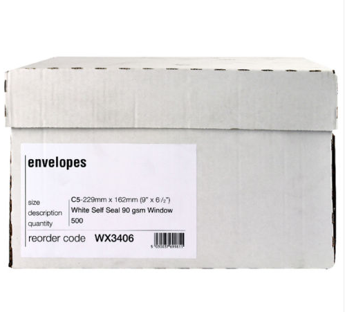 Envelopes C5 Window 90gsm White Self-Seal Pack of 500 Boxed WX3406 ...