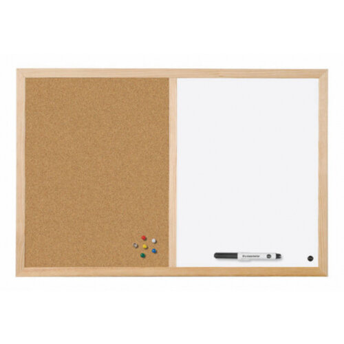 Bi-Office Combination Board Cork/Non Magnetic Whiteboard Pine Frame ...