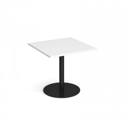 Monza Square White Dining Table with Flat Round Black Base 800mm - Hunt ...