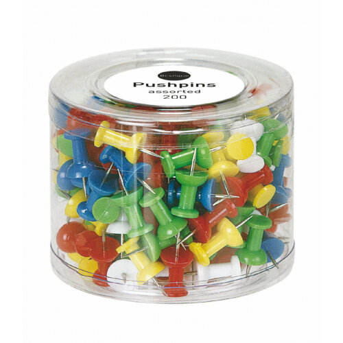 Bi-Office Push Pins Assorted Colours (Pack 200) - HuntOffice.co.uk