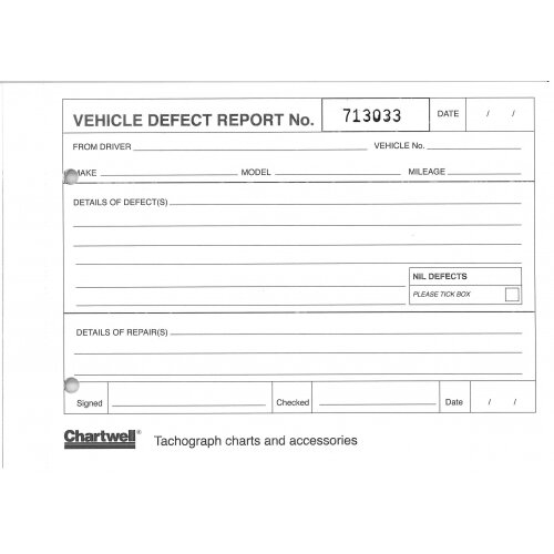 Vehicle Defect Report Book 50 Sheets CVDR1 Chartwell - Hunt Office UK