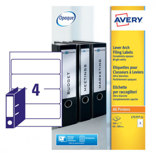 Avery L7171-25 Lever Arch Filing Labels Laser 100 Labels - Hunt Office UK