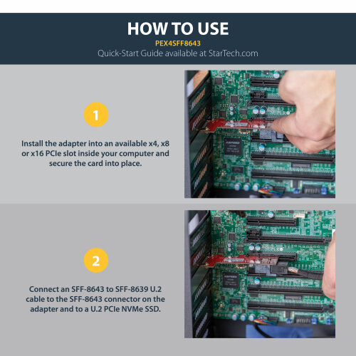 StarTech.com x4 PCI Express to SFF-8643 Adapter for PCIe NVMe U.2 SSD ...