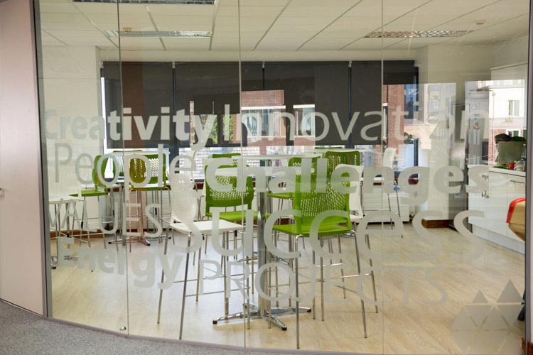 Curved Glass Partitions With Frosted Window Film Design: Sidetrade ...