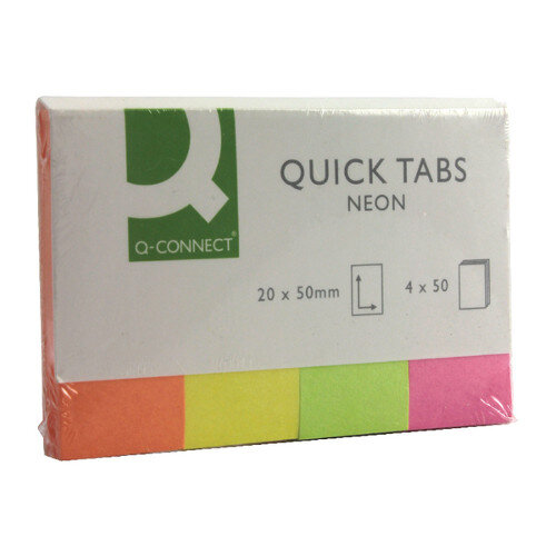Q-Connect Quick Tabs 20x50mm Neon Pack of 4x40 KF01226 - Hunt Office UK