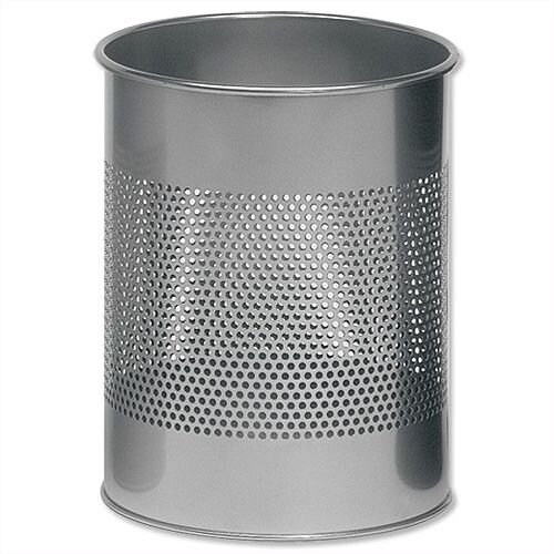 Durable Round Metal Bin 15 Litres Metallic Silver 3310/23 - Hunt Office UK