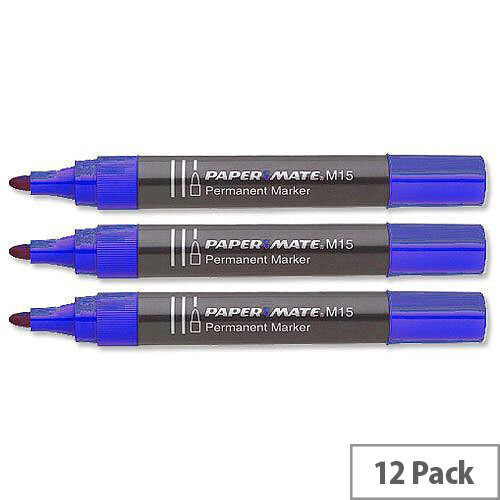 Paper Mate M15 Blue Permanent Marker Bullet Tip Pack 12 - Hunt Office UK