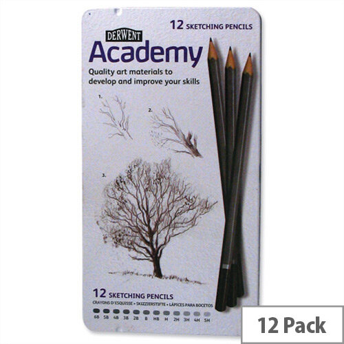 Rexel Derwent Academy Sketching Pencils With Tin Pack of 12 - Hunt ...