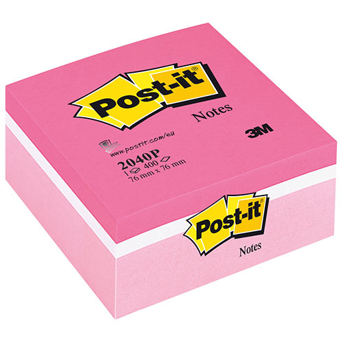 Post-it Note Cube Pad of 450 Pastel Pink Sheets 76x76mm - Hunt Office UK