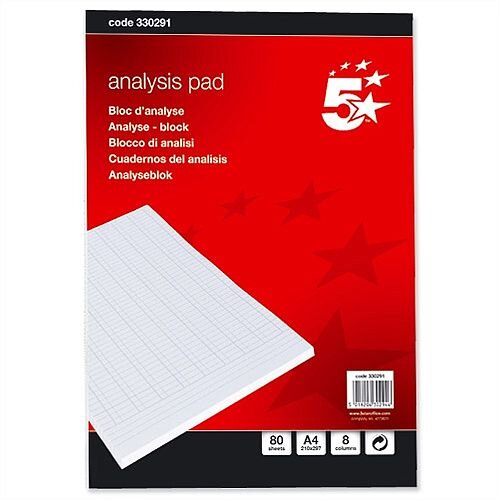 Analysis Pad 8 Cash Column 80 Leaf A4 5 Star - Hunt Office UK