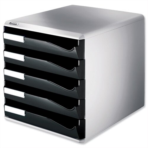 Filing Unit Set A4 Black and Grey 5 Drawers Leitz Post - Hunt Office UK