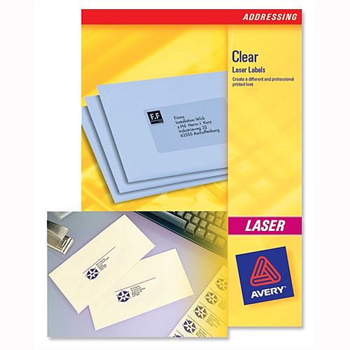 Avery 20 Per Sheet Clear Laser Label (Pack of 500) - Hunt Office UK