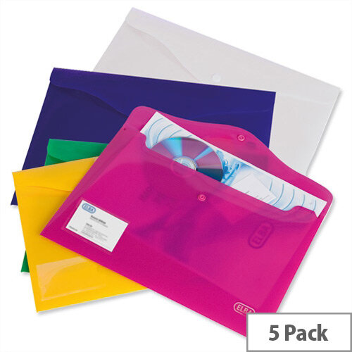 Elba Bright A4 Document Wallets Assorted Colours Pack 5 - Hunt Office UK