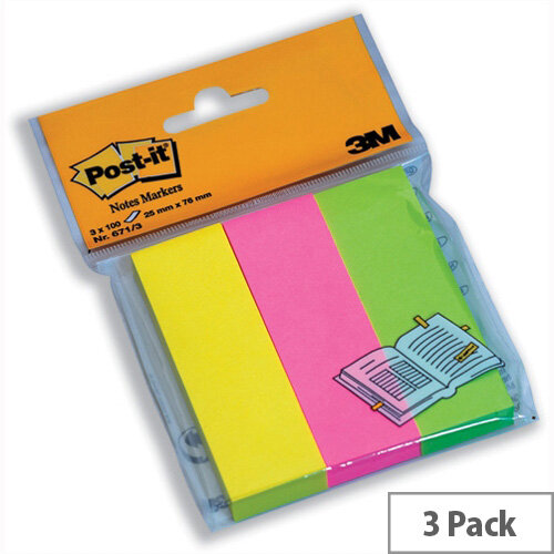 Post-it Note Markers 100 each of Neon Yellow - Pink and Lime Green 6713 ...