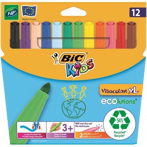 Bic Kids Visacolor Extra Large Felt Tip Pens Assorted Colours (Pack 12 ...