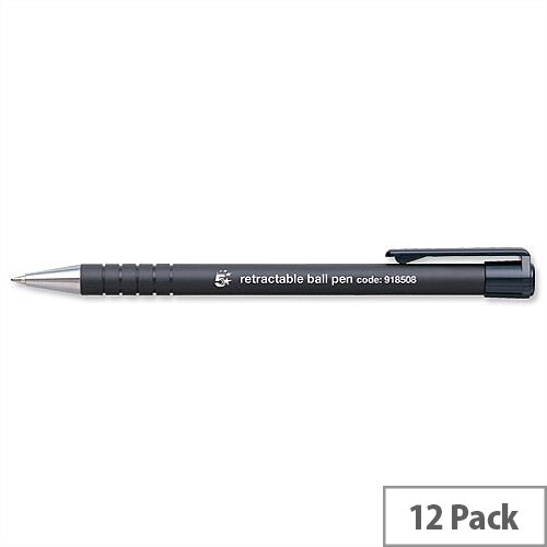 Retractable Ballpoint Pen Soft Grip Black Pack 12 5 Star - Hunt Office UK